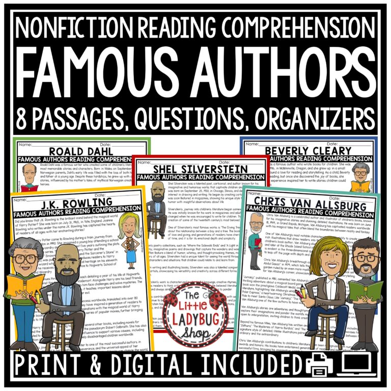 Famous Authors Biography Reading Comprehension Passages - The Little ...