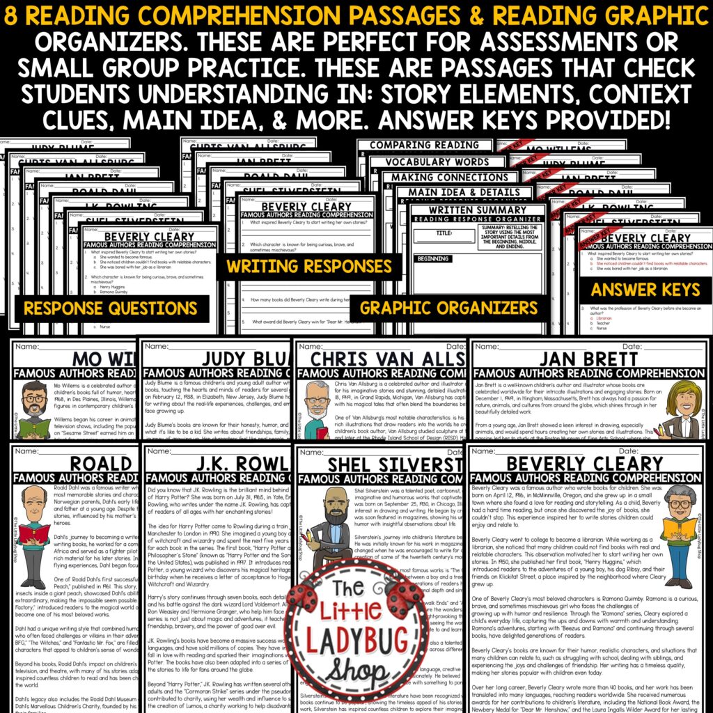 Famous Authors Biography Reading Comprehension Passages - The Little ...