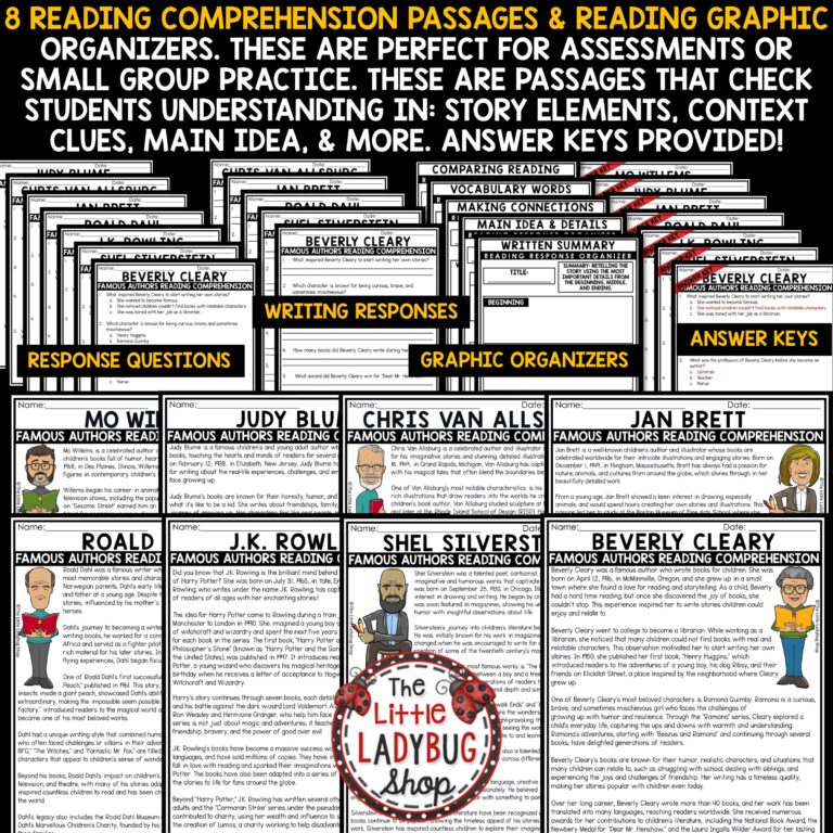 Famous Authors Biography Reading Comprehension Passages - The Little ...