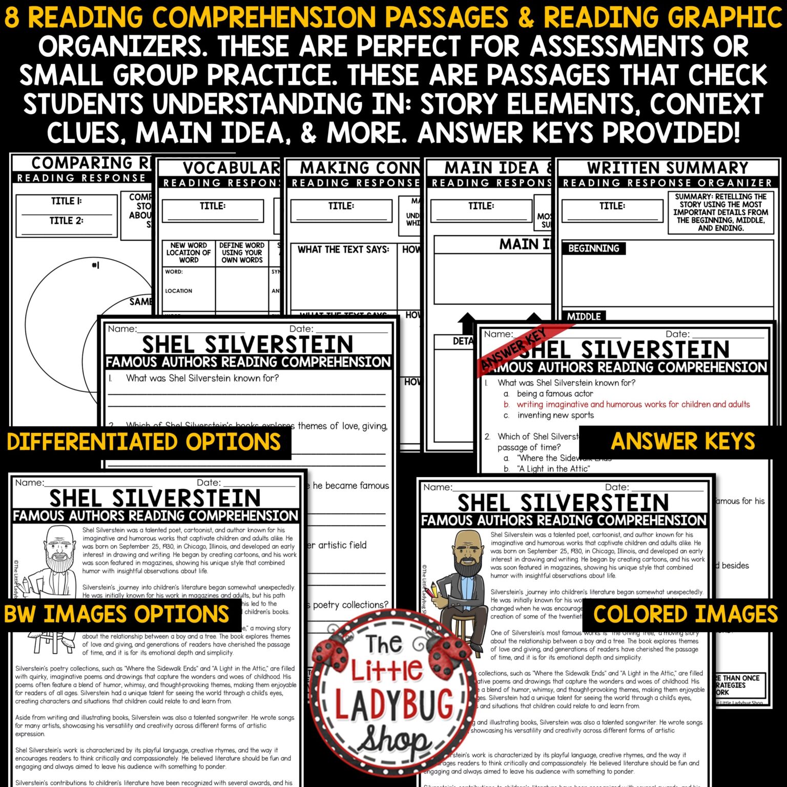 Famous Authors Biography Reading Comprehension Passages - The Little ...