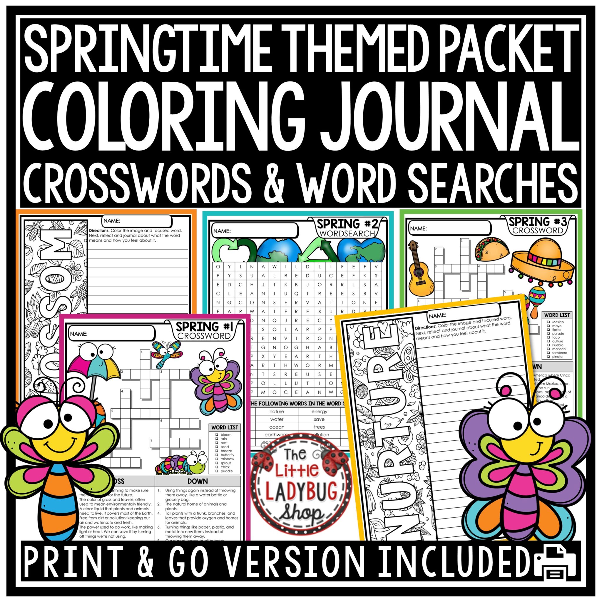 Spring Word Search Crossword Coloring Pages - The Little Ladybug Shop