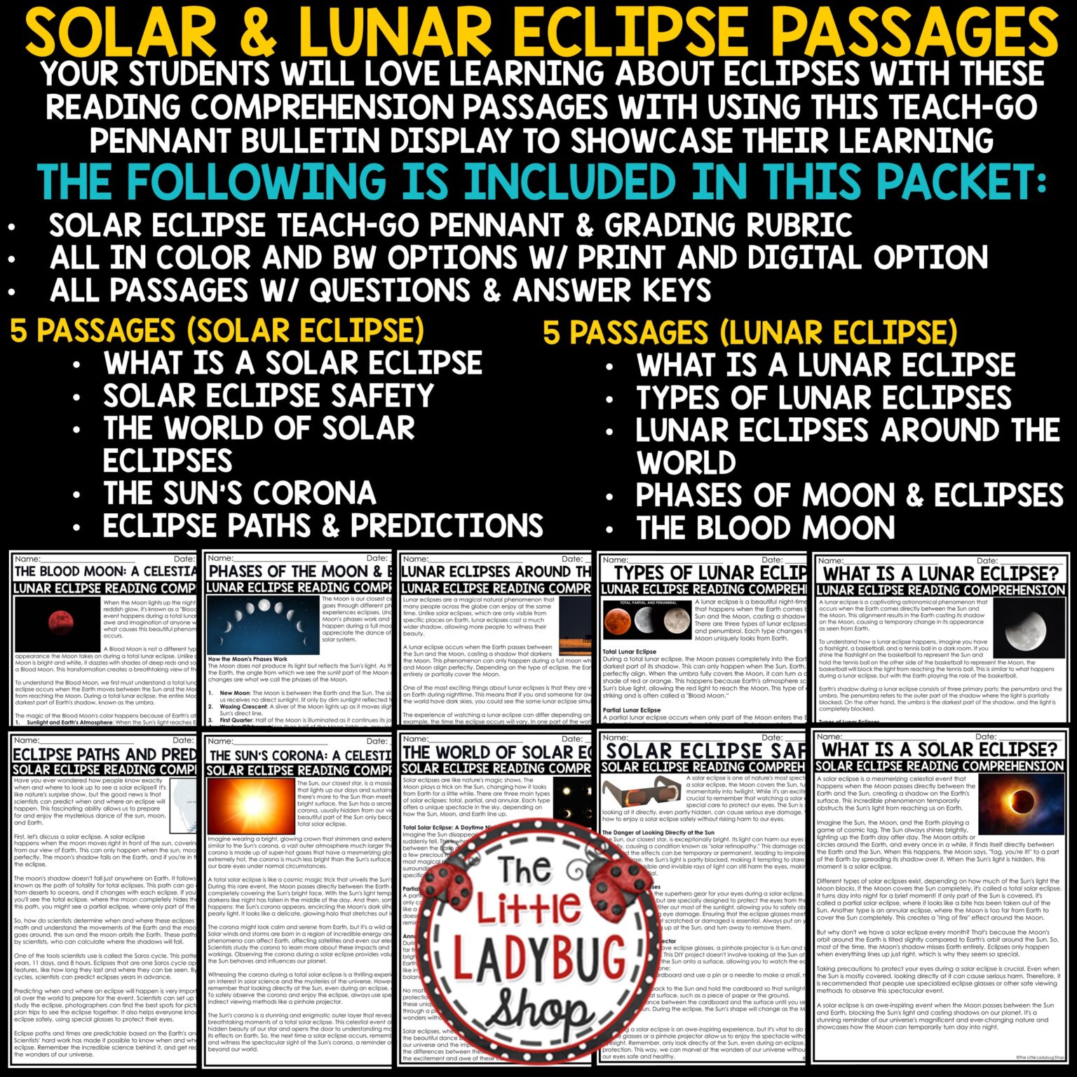 Lunar and Solar Eclipse Reading and Writing Activities - The Little ...