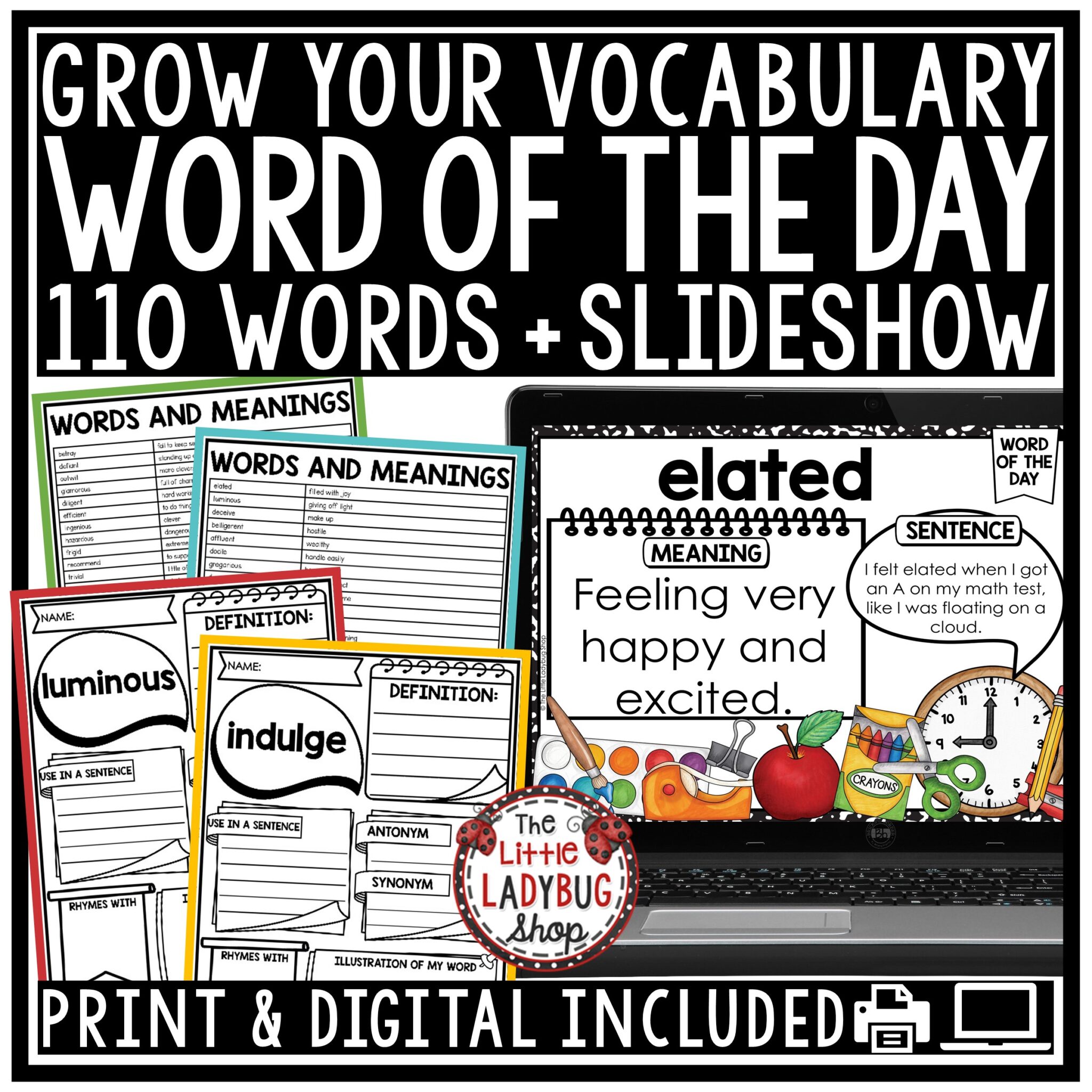 Word of the Day and Week Vocabulary Activities - The Little Ladybug Shop