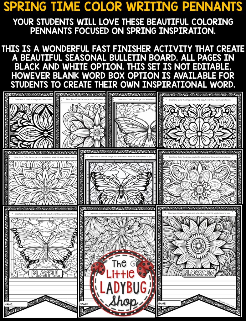 Motivational Spring Coloring Pages Bulletin Board - The Little Ladybug Shop