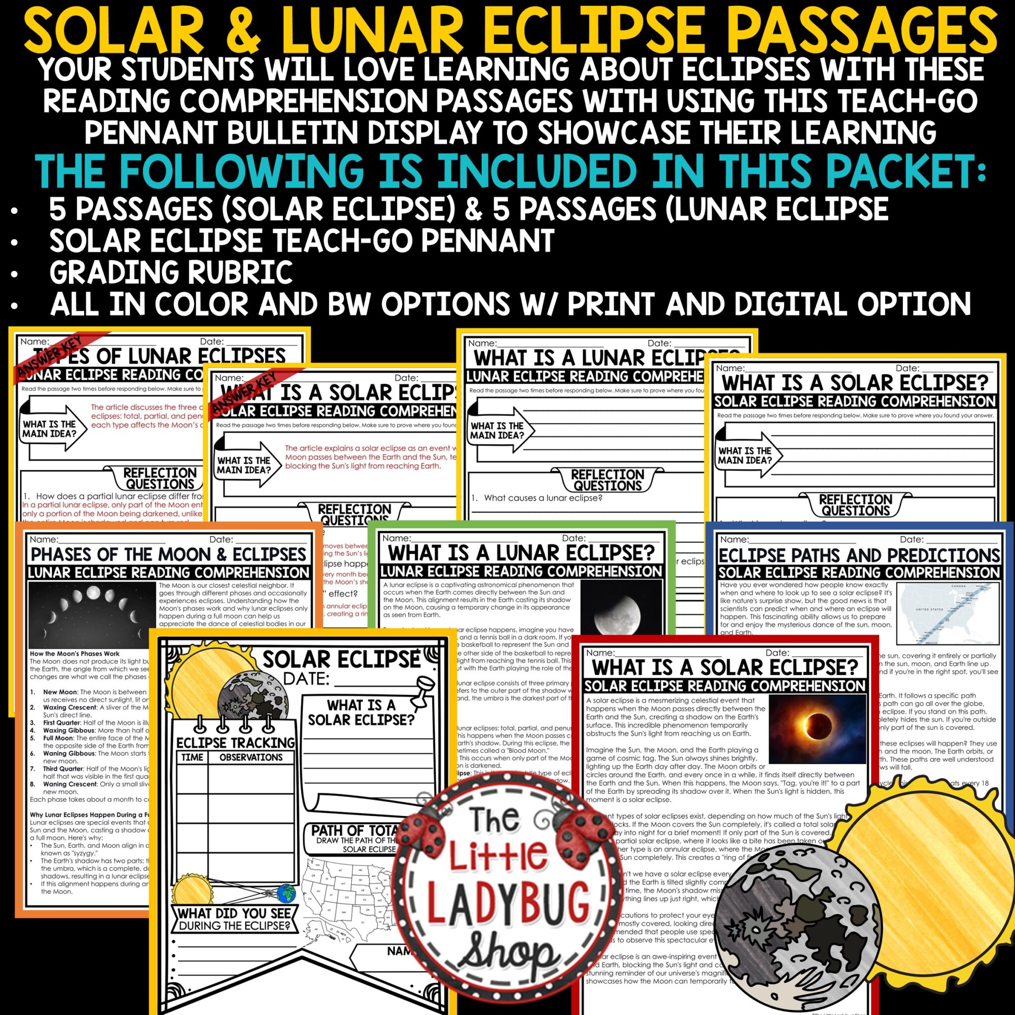 Lunar and Solar Eclipse Reading and Writing Activities - The Little ...