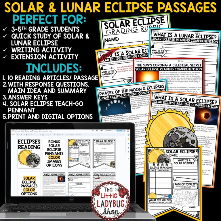 Lunar and Solar Eclipse Reading and Writing Activities - The Little ...