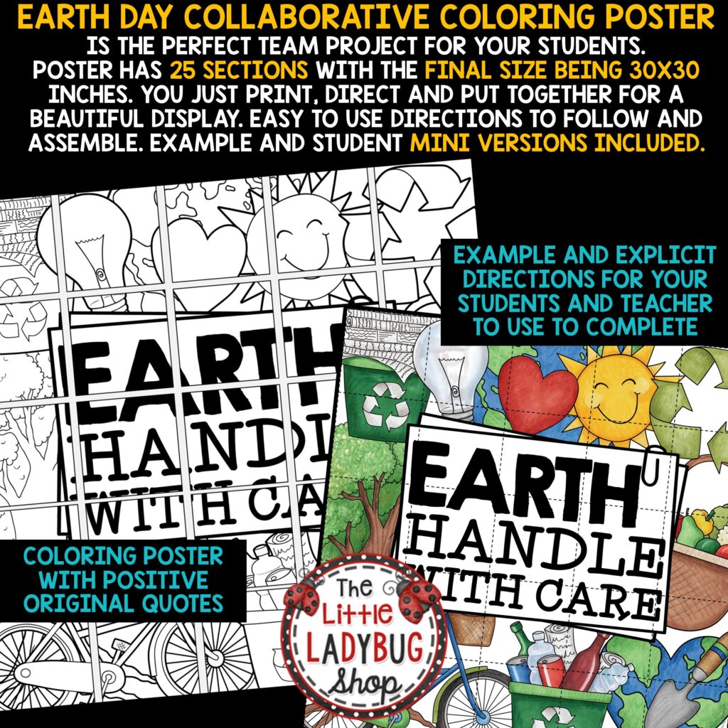 Earth Day Collaborative Coloring Poster Bulletin - The Little Ladybug Shop