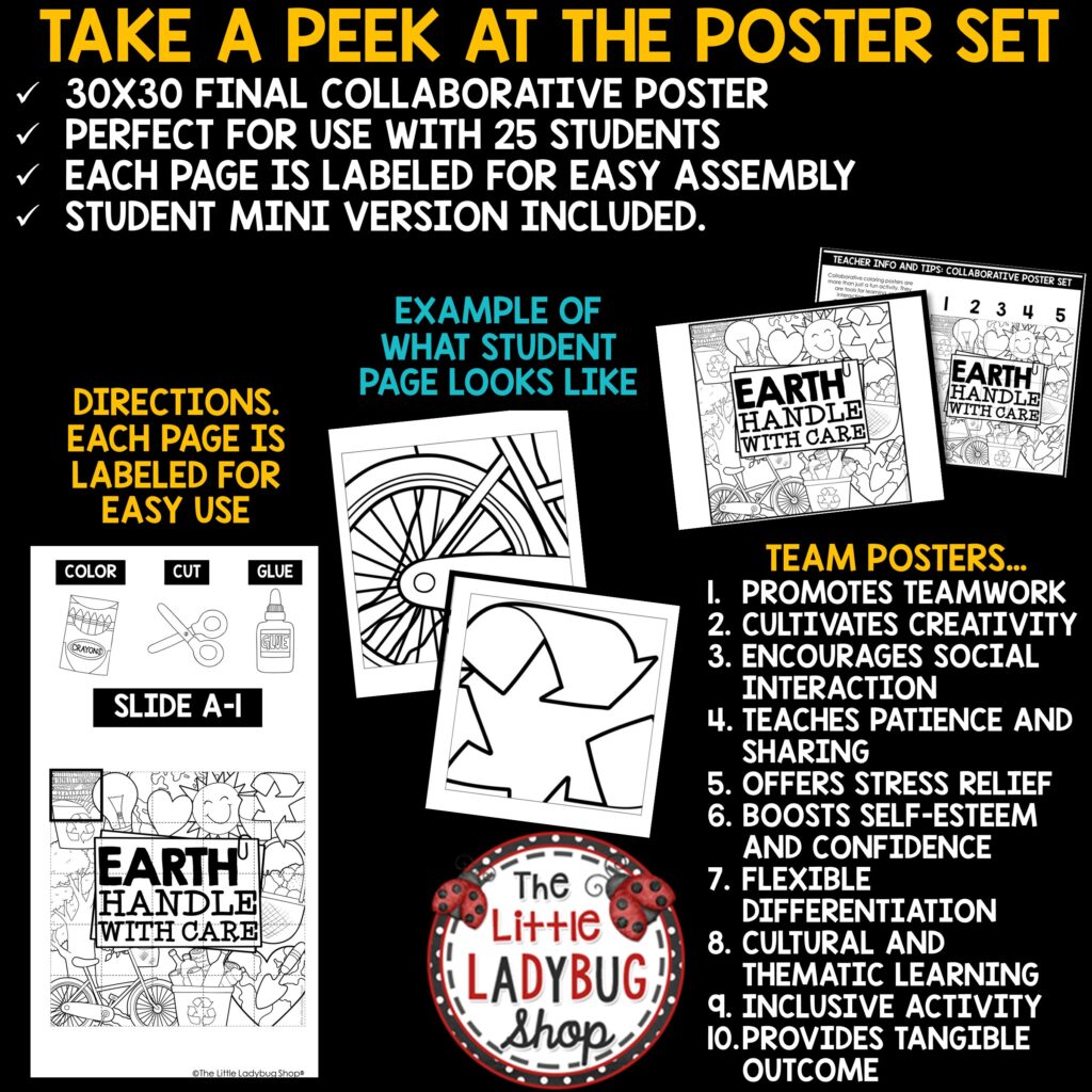 Earth Day Collaborative Coloring Poster Bulletin - The Little Ladybug Shop