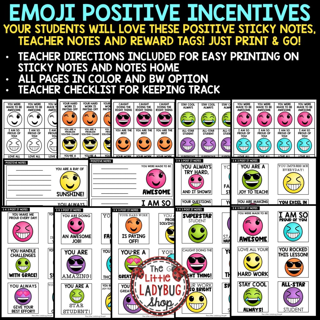 Emoji Positive Affirmations Sticky Notes Home Templates - The Little ...