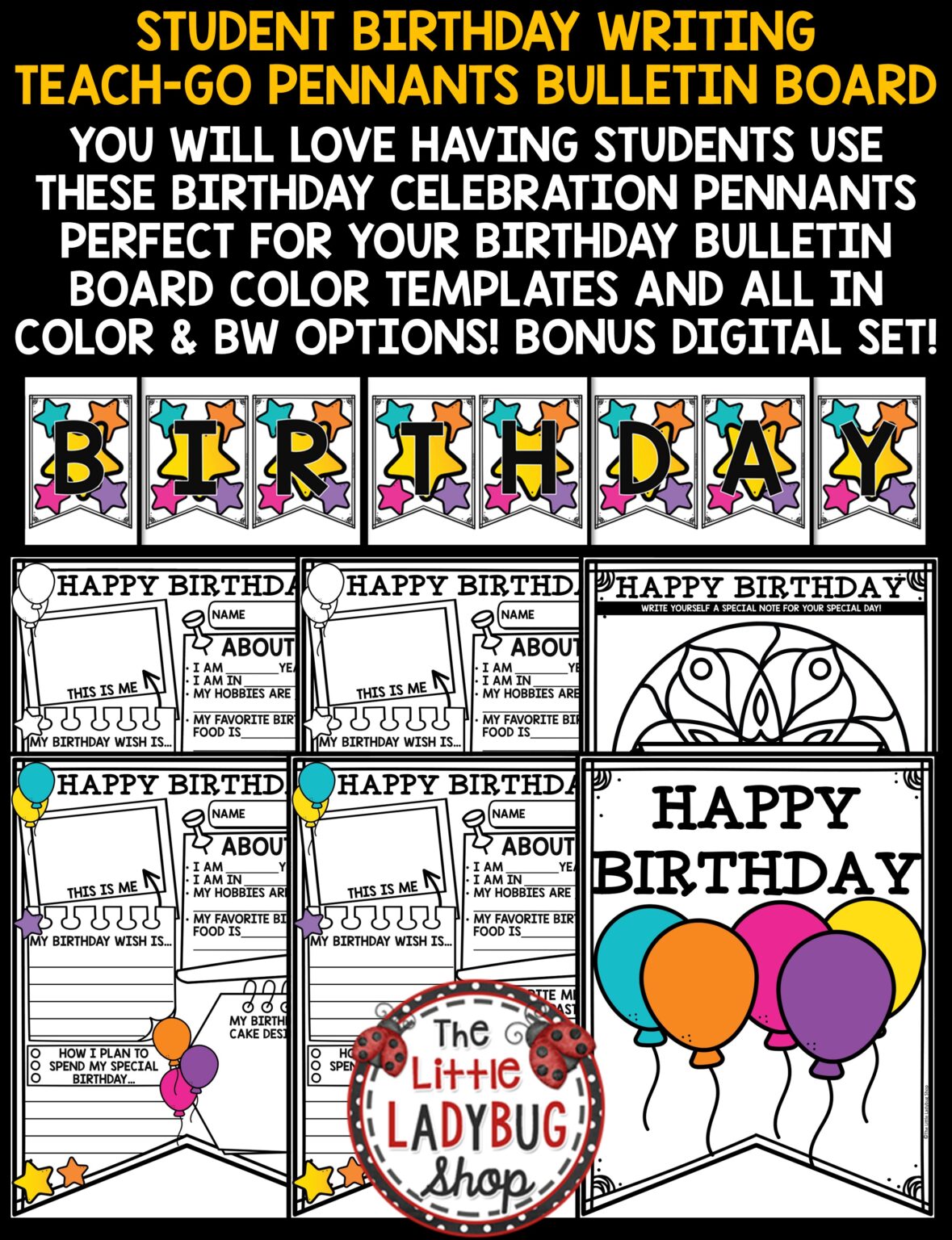 Birthday Celebration Writing Pennant Bulletin Board - The Little ...