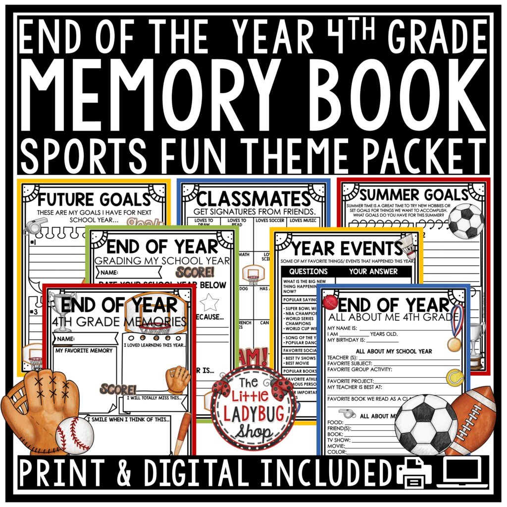 End of Year Memory Book 4th Grade Sports Theme - The Little Ladybug Shop