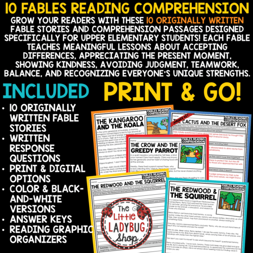 Fables Reading Passages Graphic Organizers Finding the Theme Activities ...