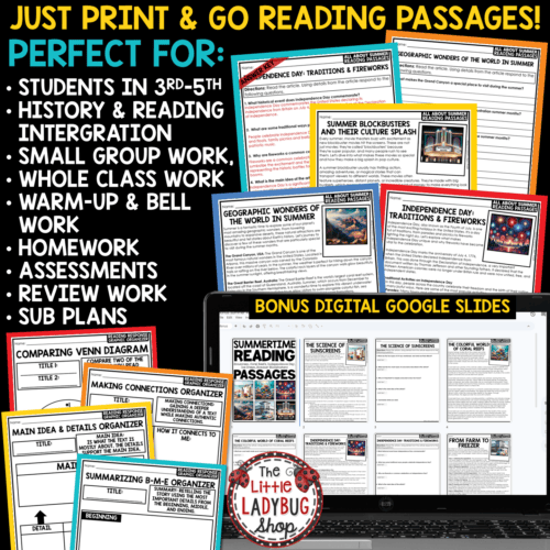 June May Summer Reading Passages Review Packet 3rd 4th Grade - The ...