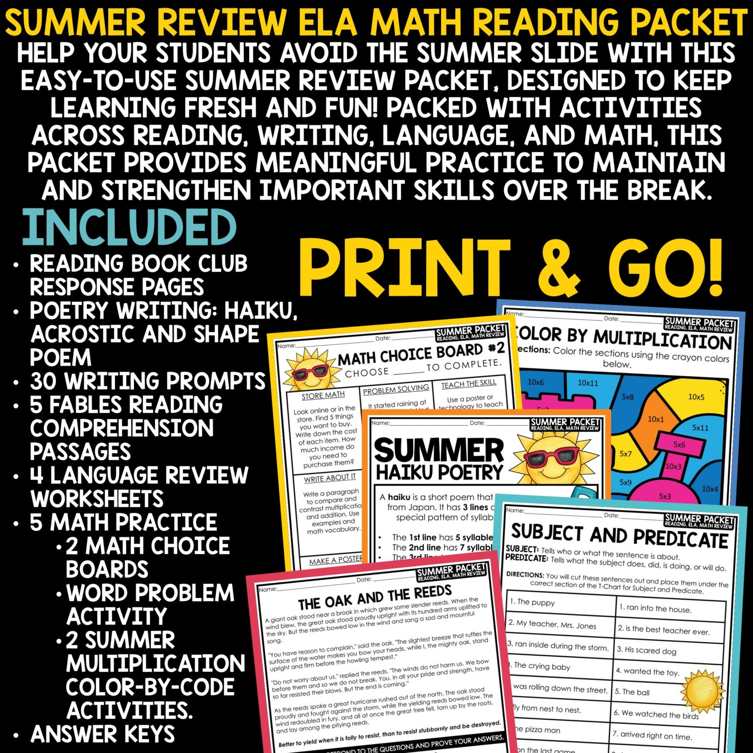 Summer Review Packet 3rd 4th Grade Summer School - The Little Ladybug Shop