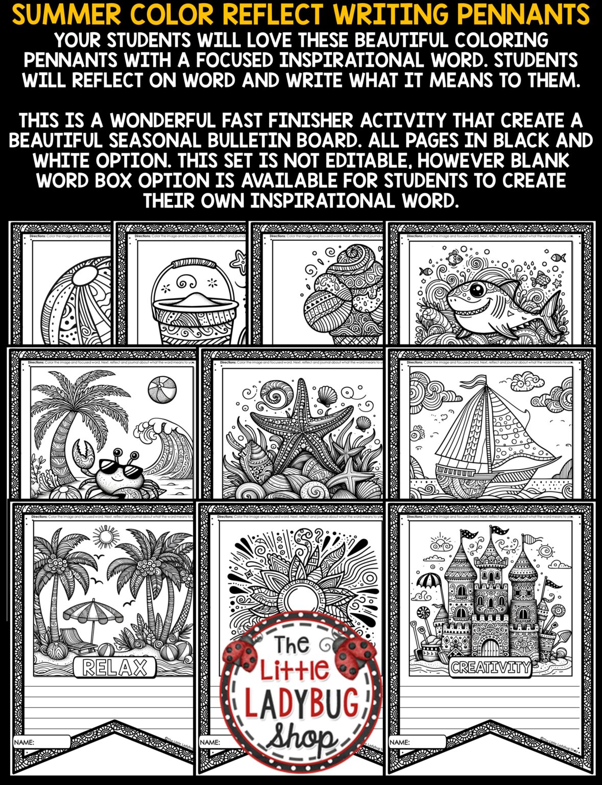 Motivational Summer Coloring Pages Bulletin Board - The Little Ladybug Shop