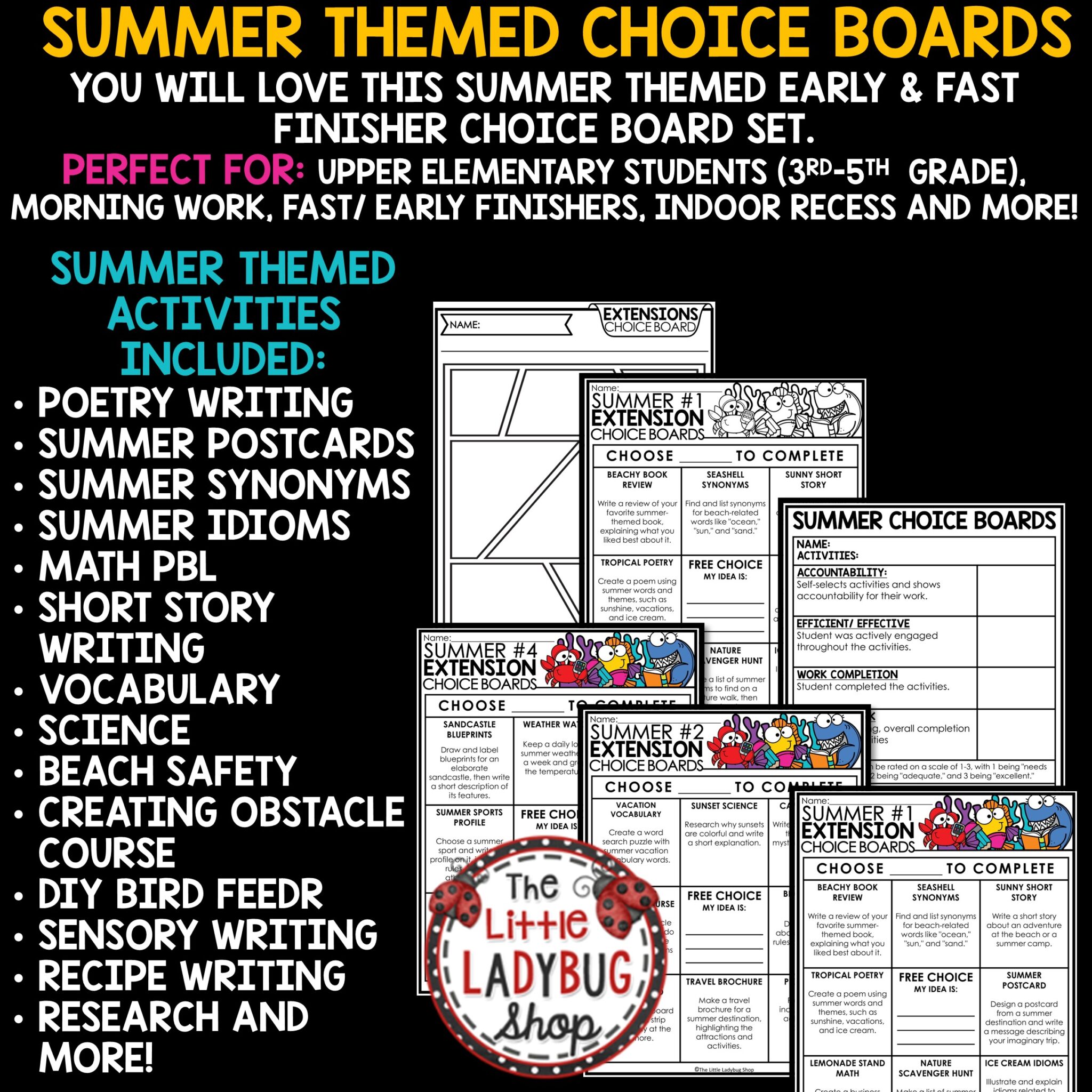Summer Theme Fast Finishers Choice Boards 3rd 4th Grade - The Little ...