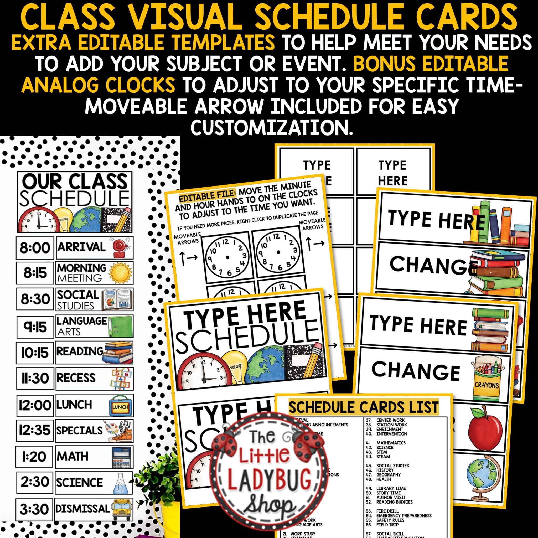 Class Daily Visual Schedule Cards Templates with Pictures - The Little ...