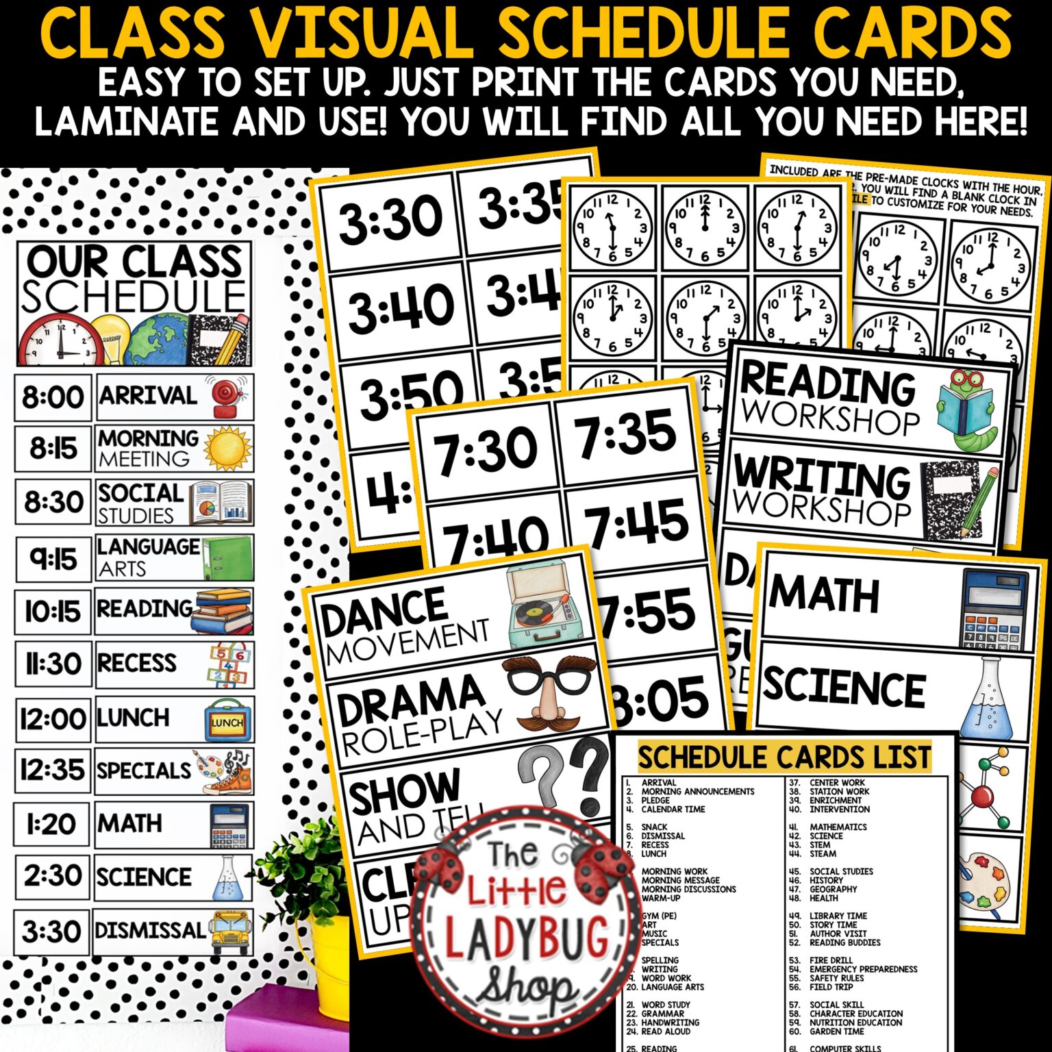 Class Daily Visual Schedule Cards Templates with Pictures - The Little ...