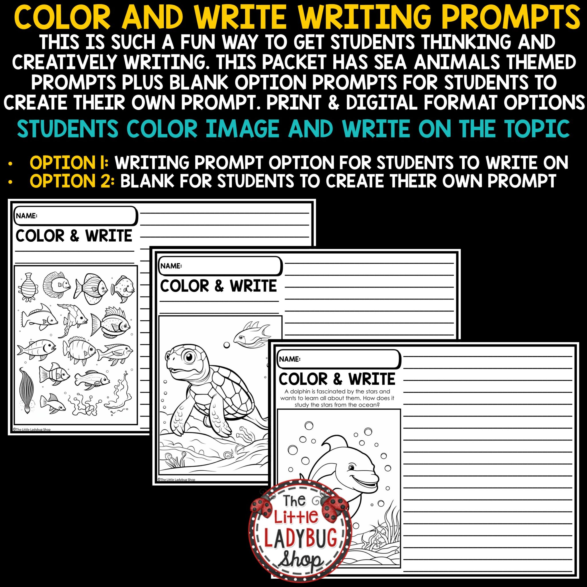 Sea Ocean Animals Coloring Pages Summer Writing Prompts - The Little ...