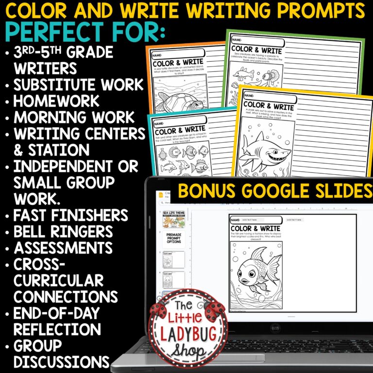 Sea Ocean Animals Coloring Pages Summer Writing Prompts - The Little ...