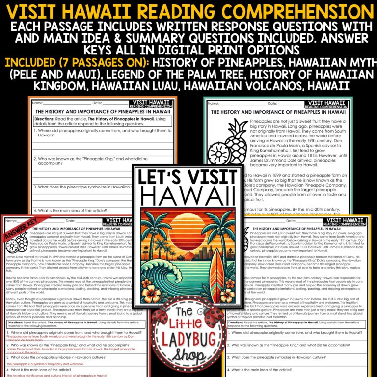 Hawaii Text Dependent Reading Comprehension Passages - The Little ...