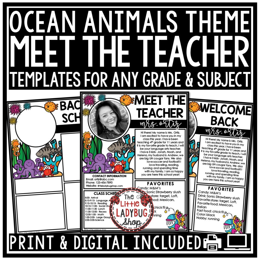 Beach Ocean Animals Meet the Teacher Newsletter Template - The Little ...