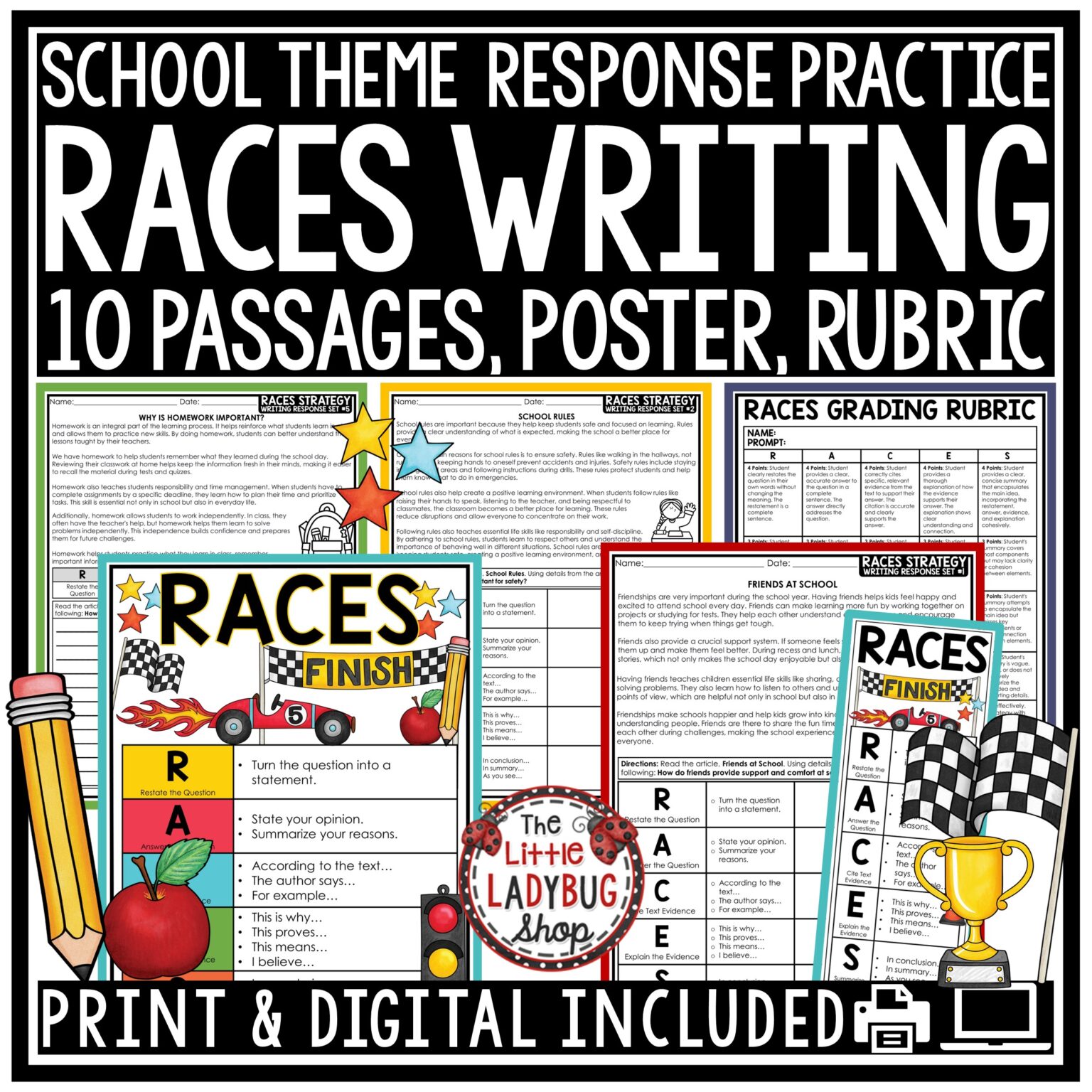 RACES Writing Strategy Citing Text Evidence 3rd 4th Grade - The Little ...