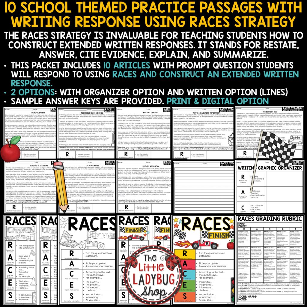 RACES Writing Strategy Citing Text Evidence 3rd 4th Grade - The Little ...