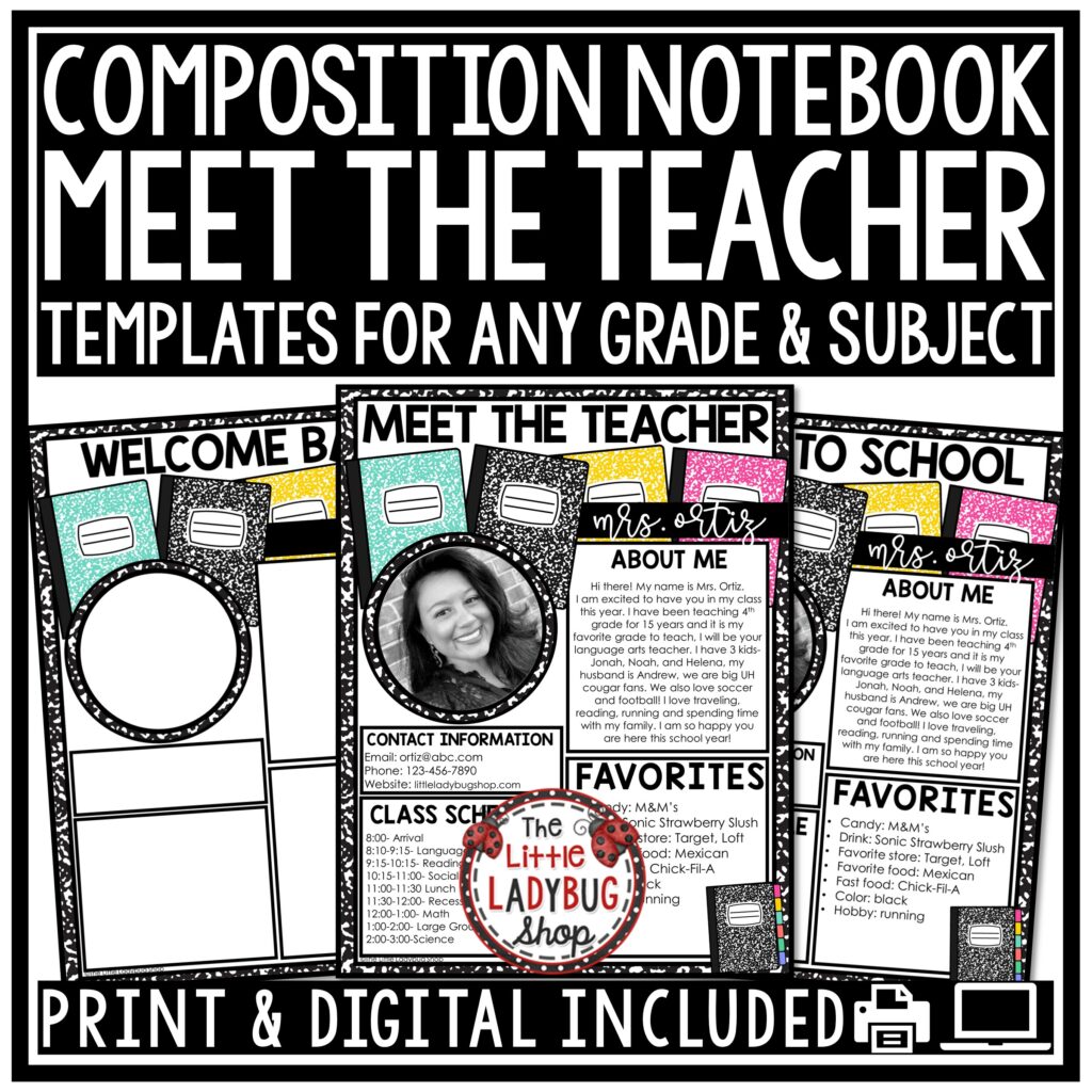 Composition Notebook Meet the Teacher Newsletter Template - The Little ...