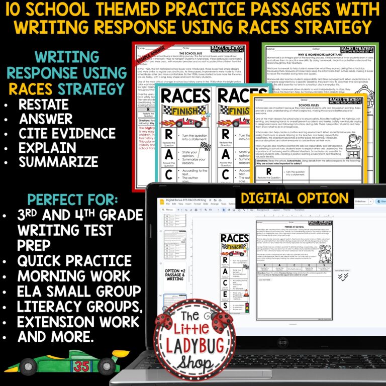 RACES Writing Strategy Citing Text Evidence 3rd 4th Grade - The Little ...