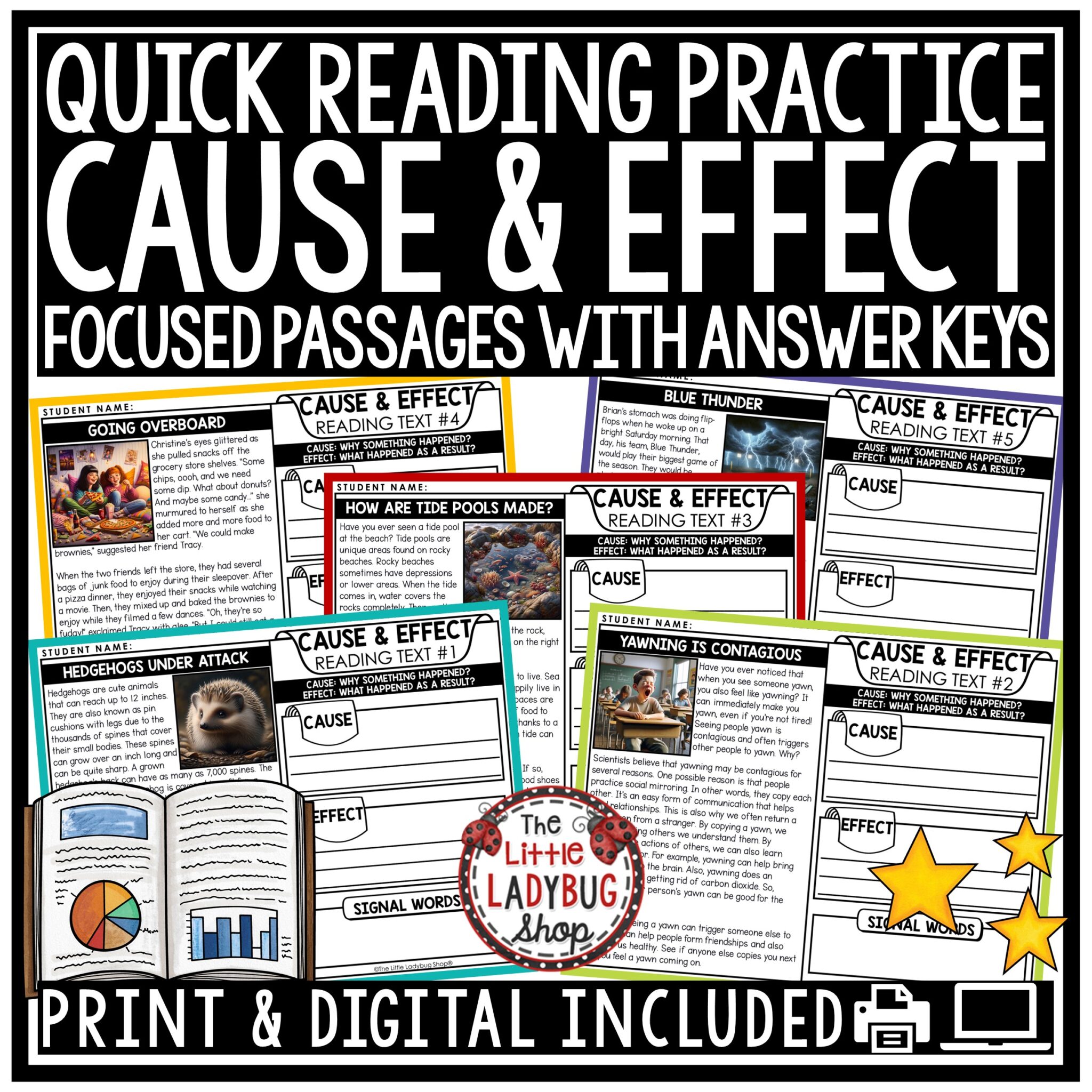 Cause and Effect Reading Comprehension Passages Graphic Organizers ...