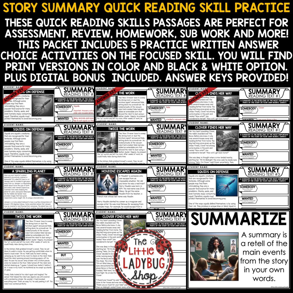 Summarizing Reading Passages Summary Graphic Organizer - The Little ...