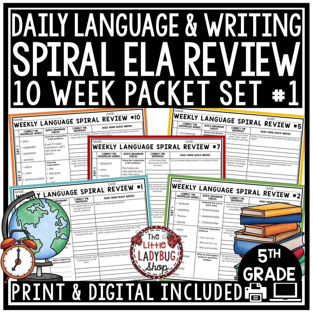 5th Grade Daily ELA Spiral Language Review Grammar Practice - The ...