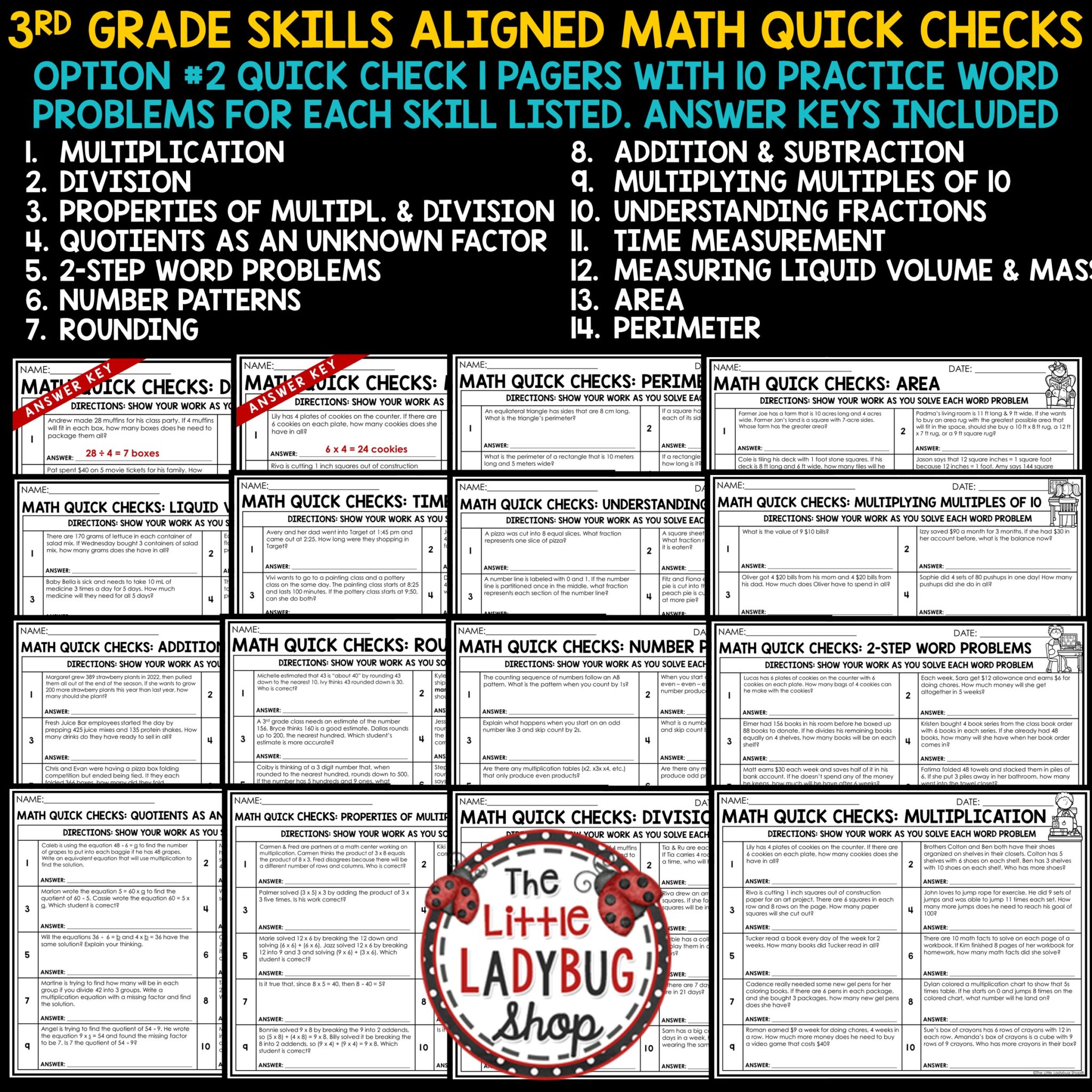 3rd Grade Math Review Practice Worksheets Task Card Quiz - The Little ...