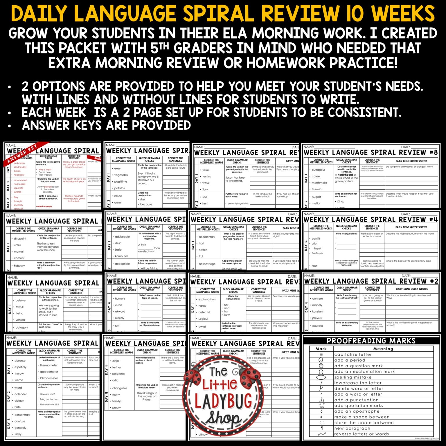 5th Grade Daily ELA Spiral Language Review Grammar Practice - The ...