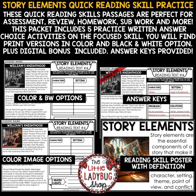 Plot and Story Elements Reading Passages Worksheets - The Little ...