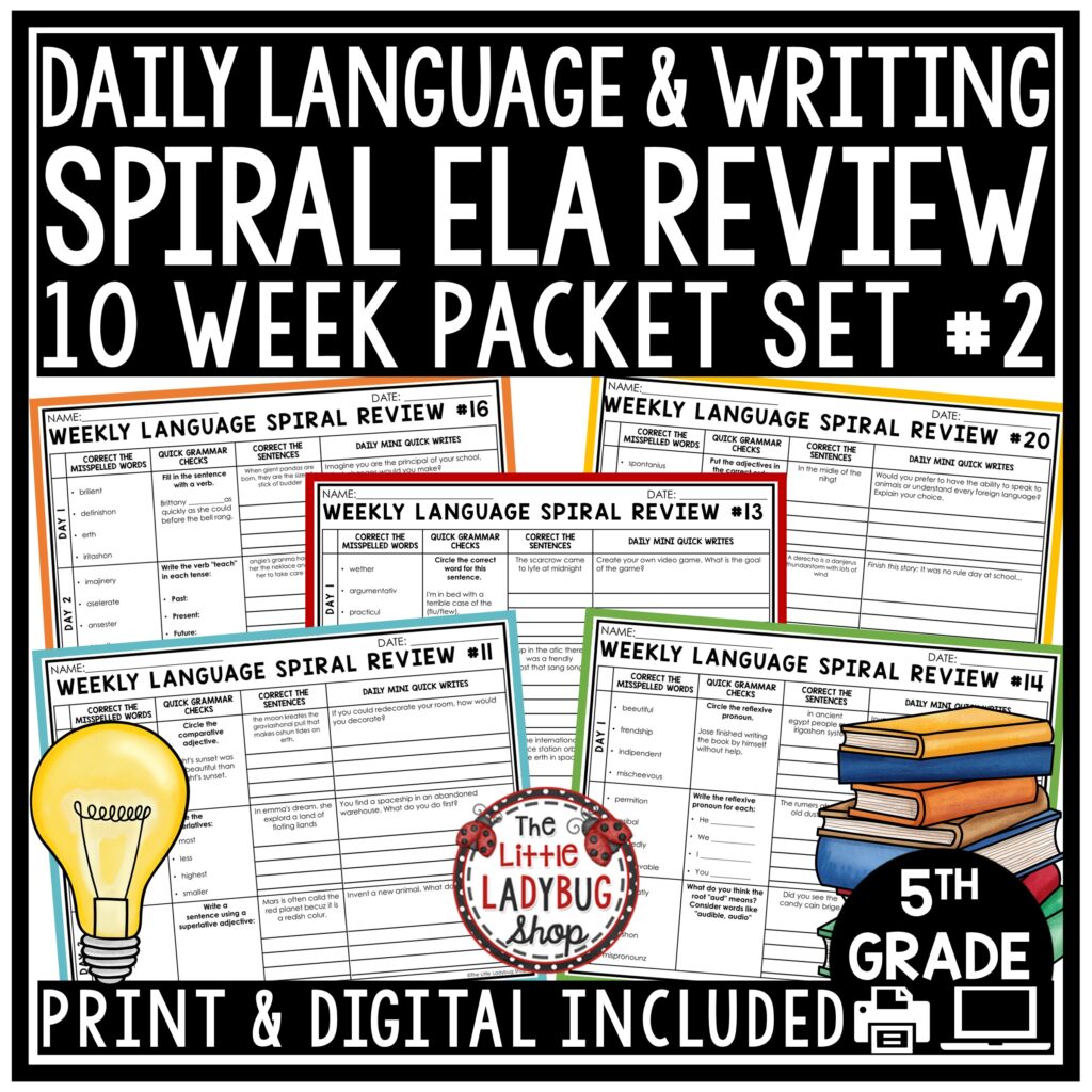 5th Grade Daily ELA Spiral Grammar Language Review - The Little Ladybug ...