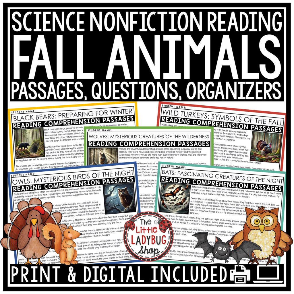 Fall Animals Reading Comprehension Passages 3rd 4th Grade - The Little ...