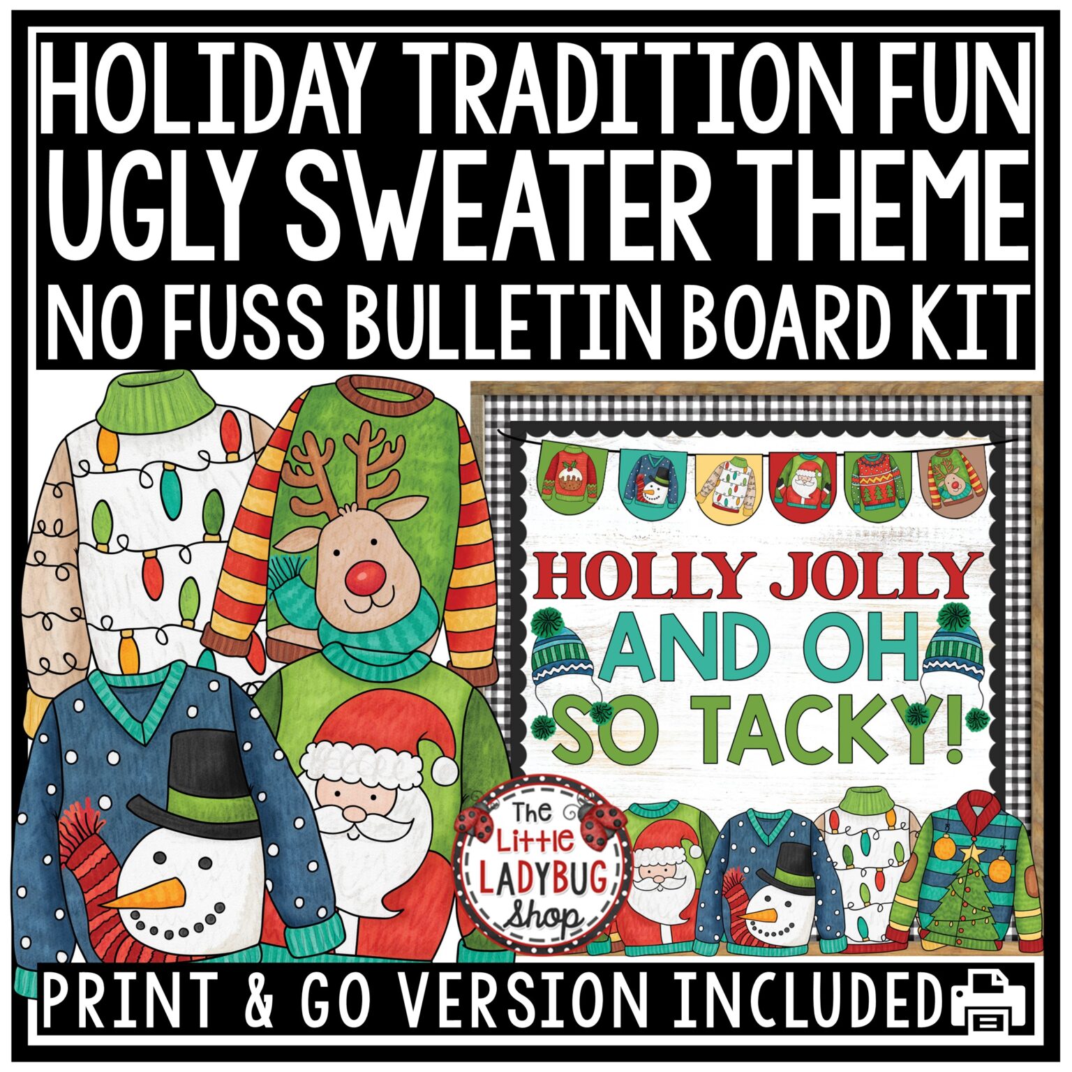 Ugly Christmas Sweater Bulletin Board Kit Template - The Little Ladybug ...