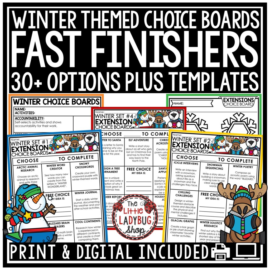 December Winter Fast Finishers Choice Boards 3rd 4th Grade - The Little ...