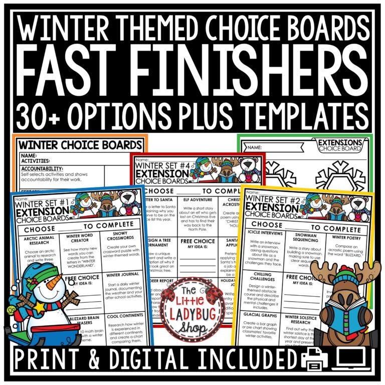 December Winter Fast Finishers Choice Boards 3rd 4th Grade - The Little ...