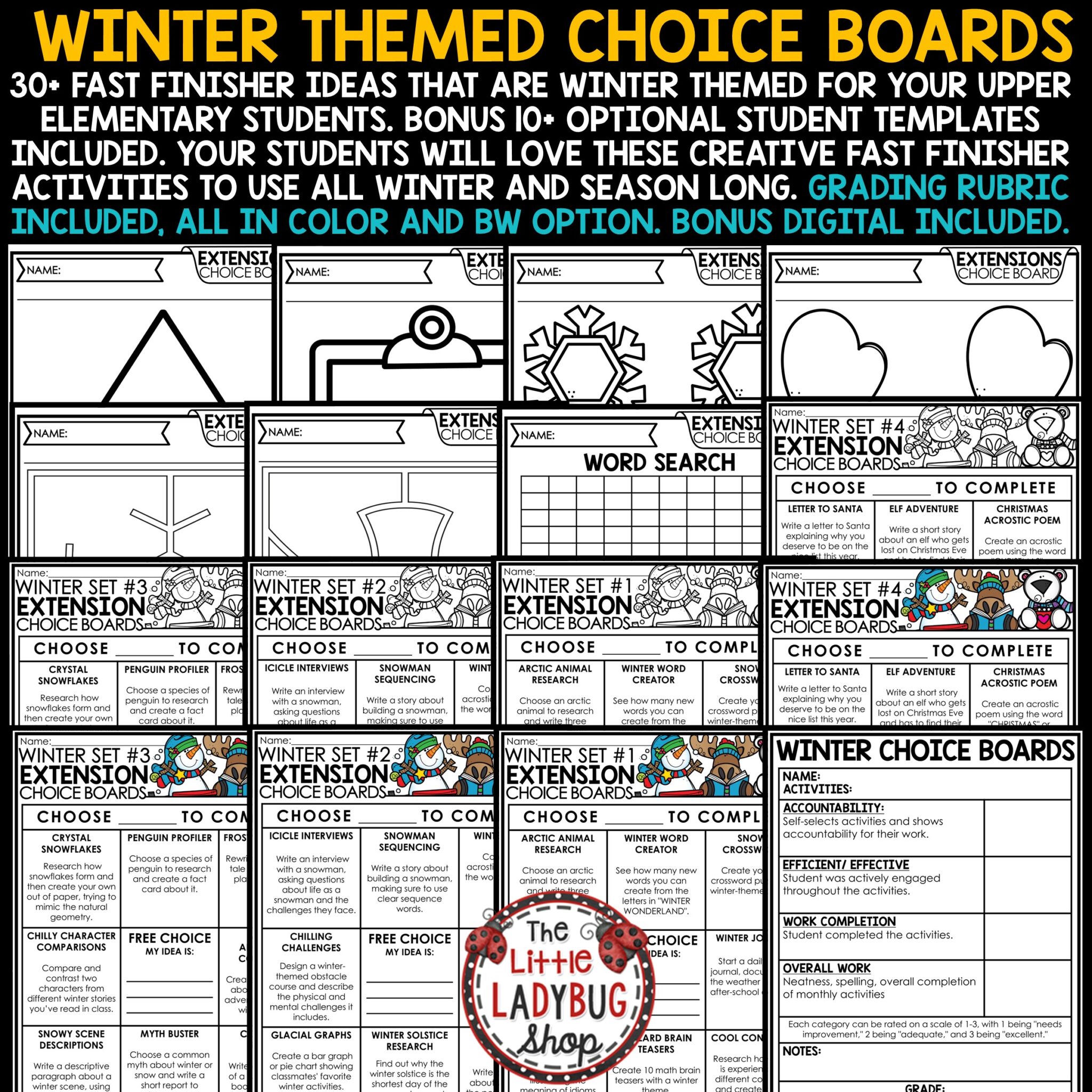 December Winter Fast Finishers Choice Boards 3rd 4th Grade - The Little ...