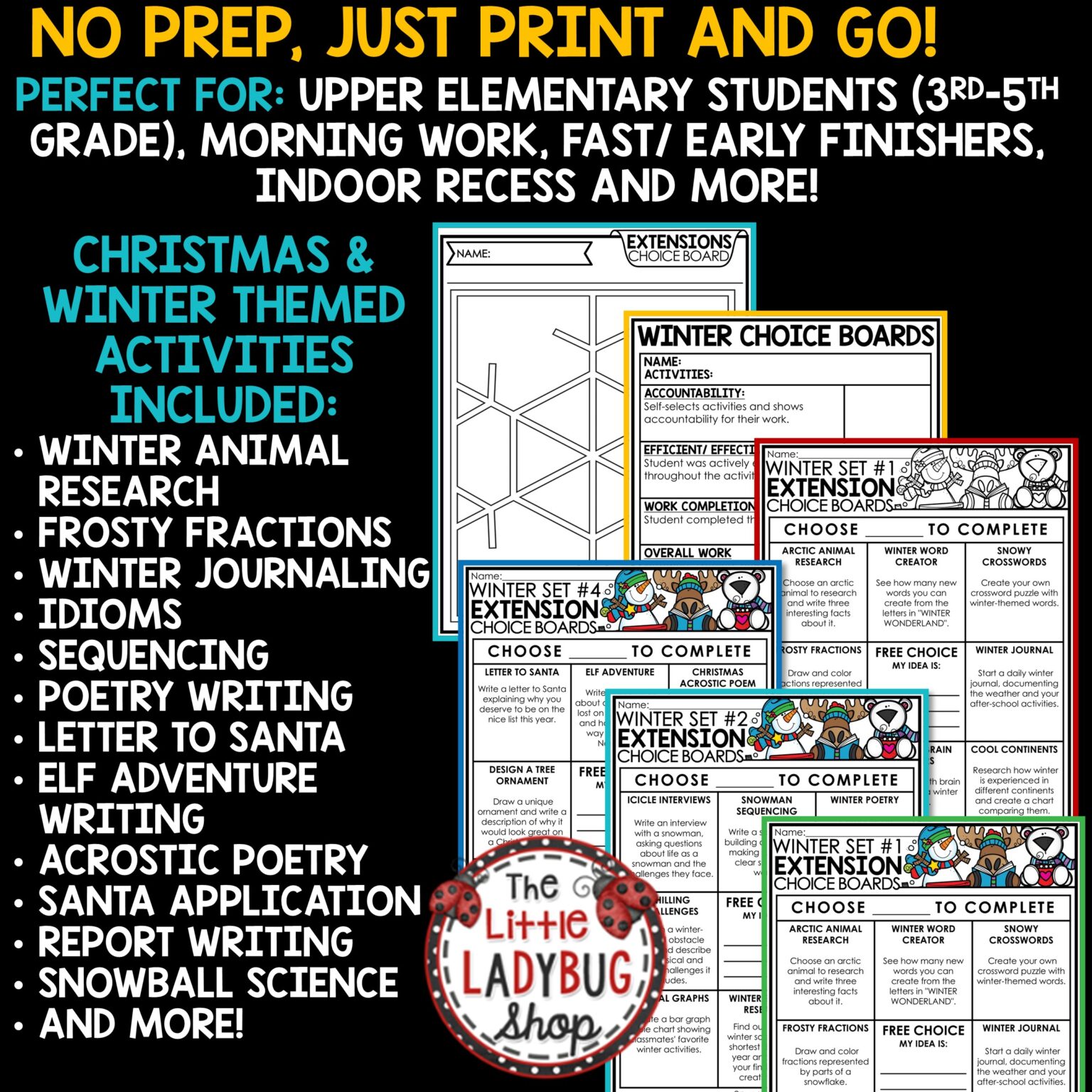 December Winter Fast Finishers Choice Boards 3rd 4th Grade - The Little ...