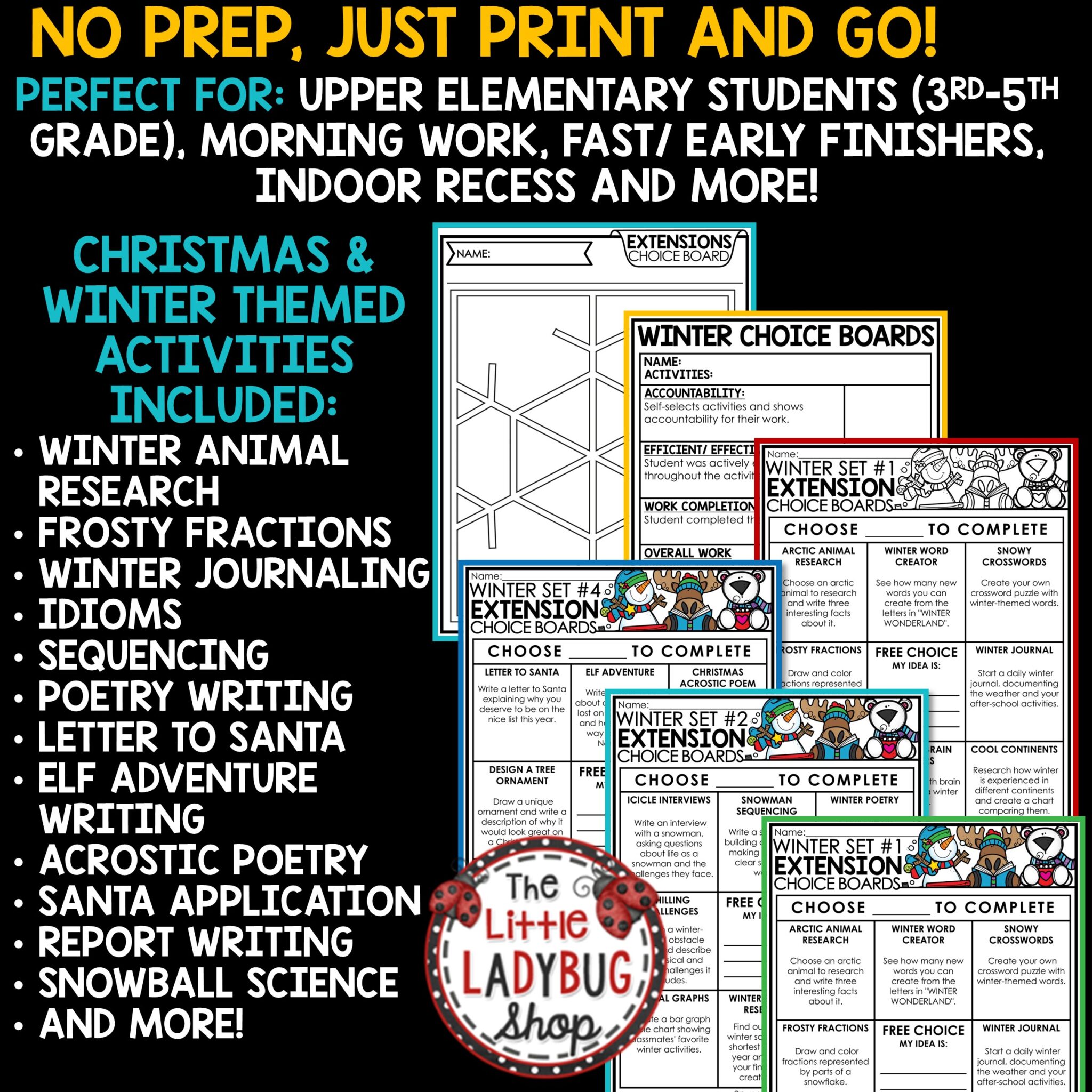 December Winter Fast Finishers Choice Boards 3rd 4th Grade - The Little ...