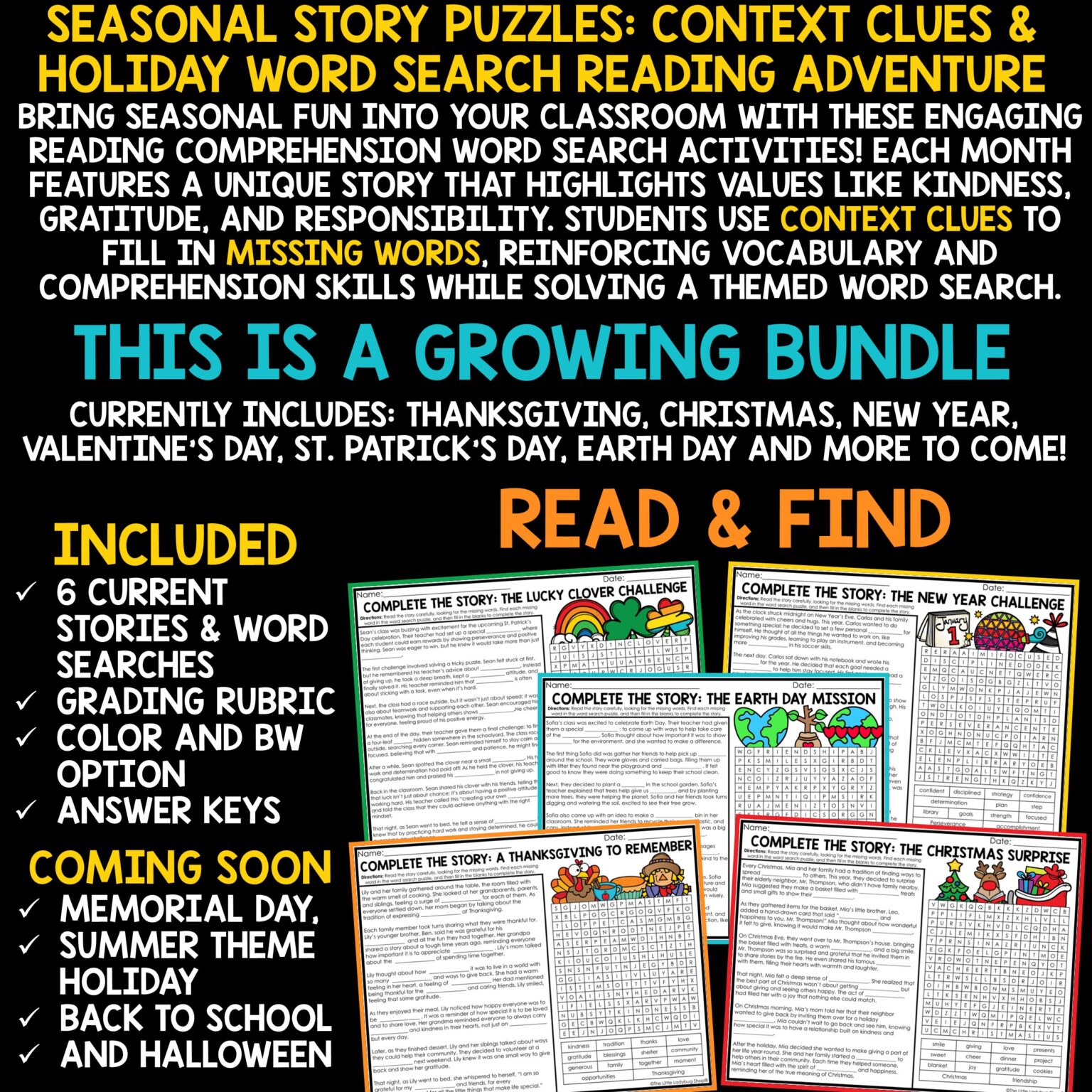 Context Clues Reading Comprehension Passages Word Search - The Little ...