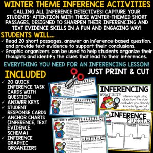 Winter Making Inferences Worksheets 3rd 4th Grade Text Evidence ...