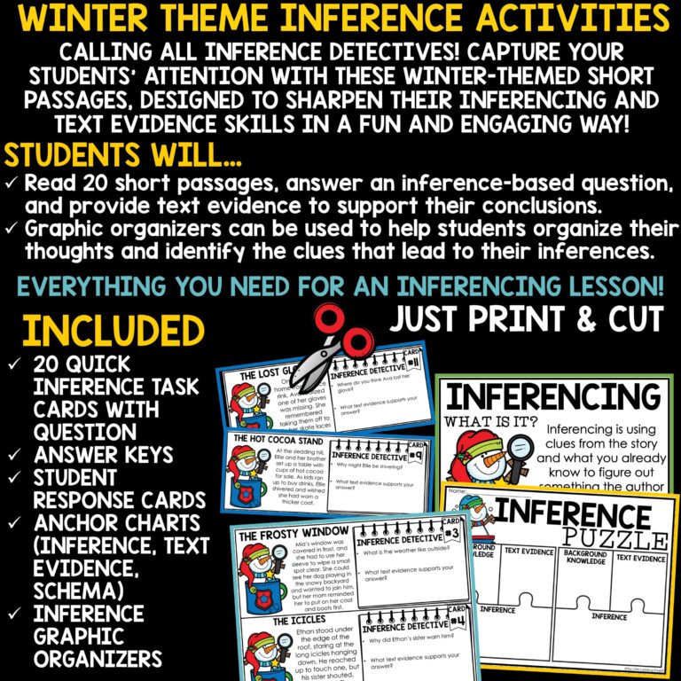 Winter Making Inferences Worksheets 3rd 4th Grade Text Evidence ...