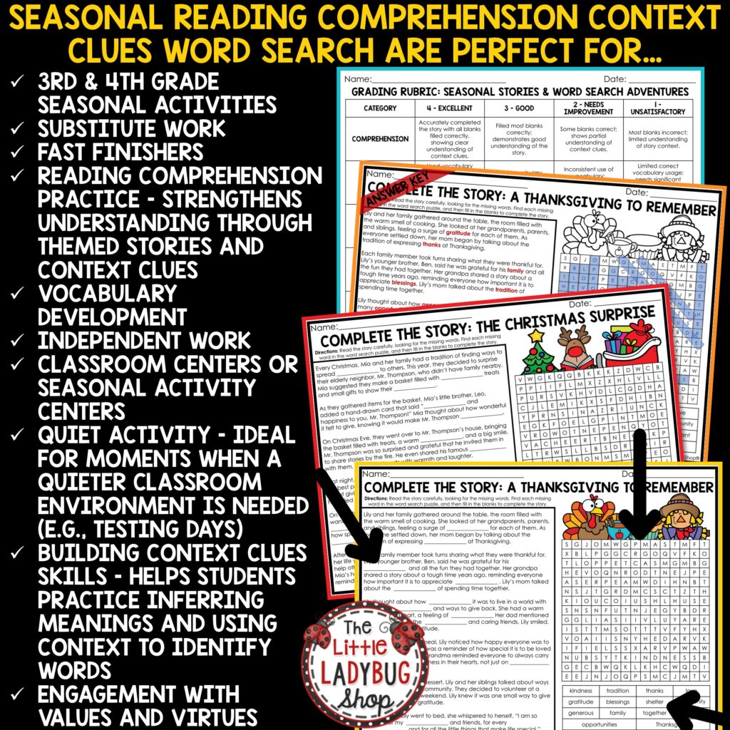 Context Clues Reading Comprehension Passages Word Search - The Little ...