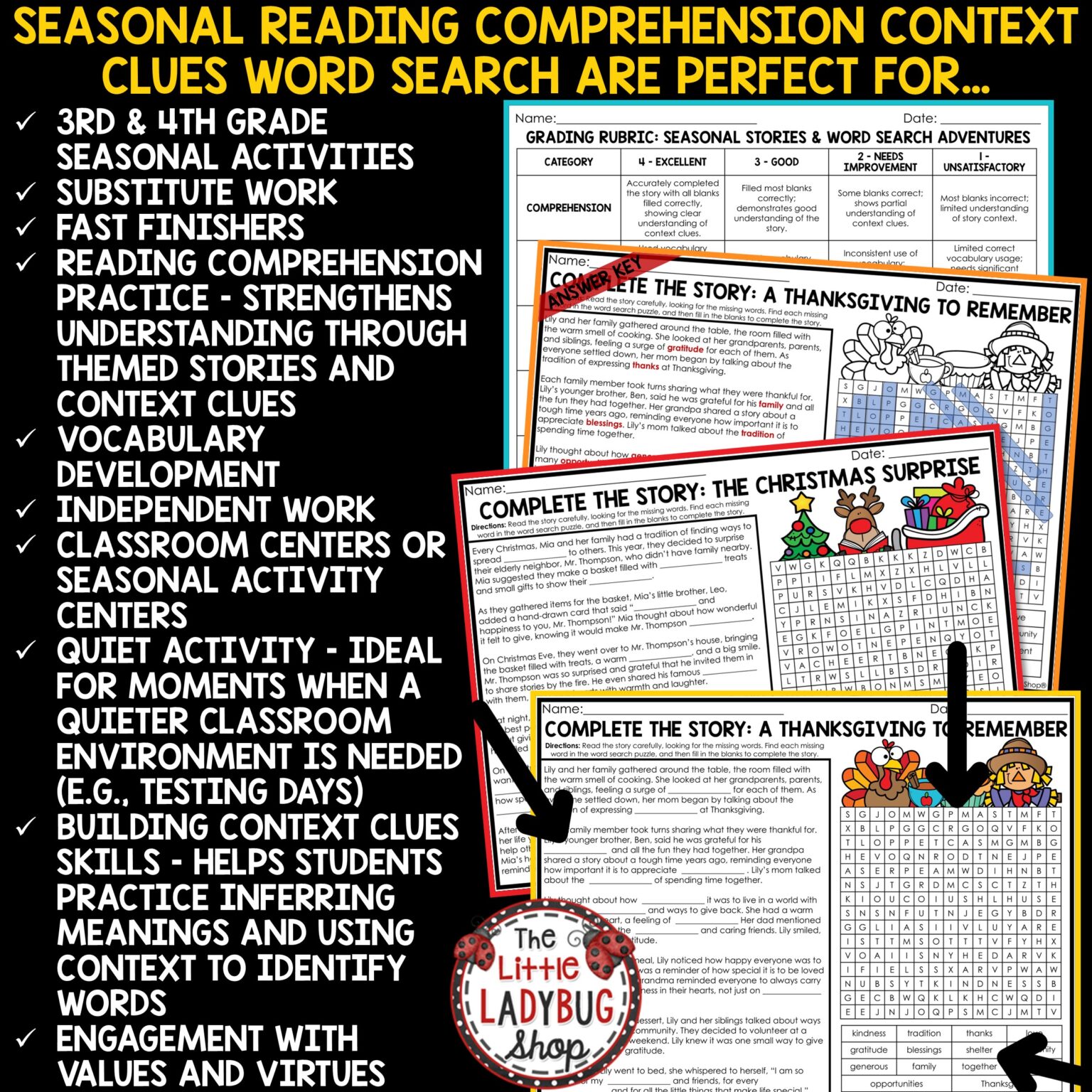 Context Clues Reading Comprehension Passages Word Search - The Little ...