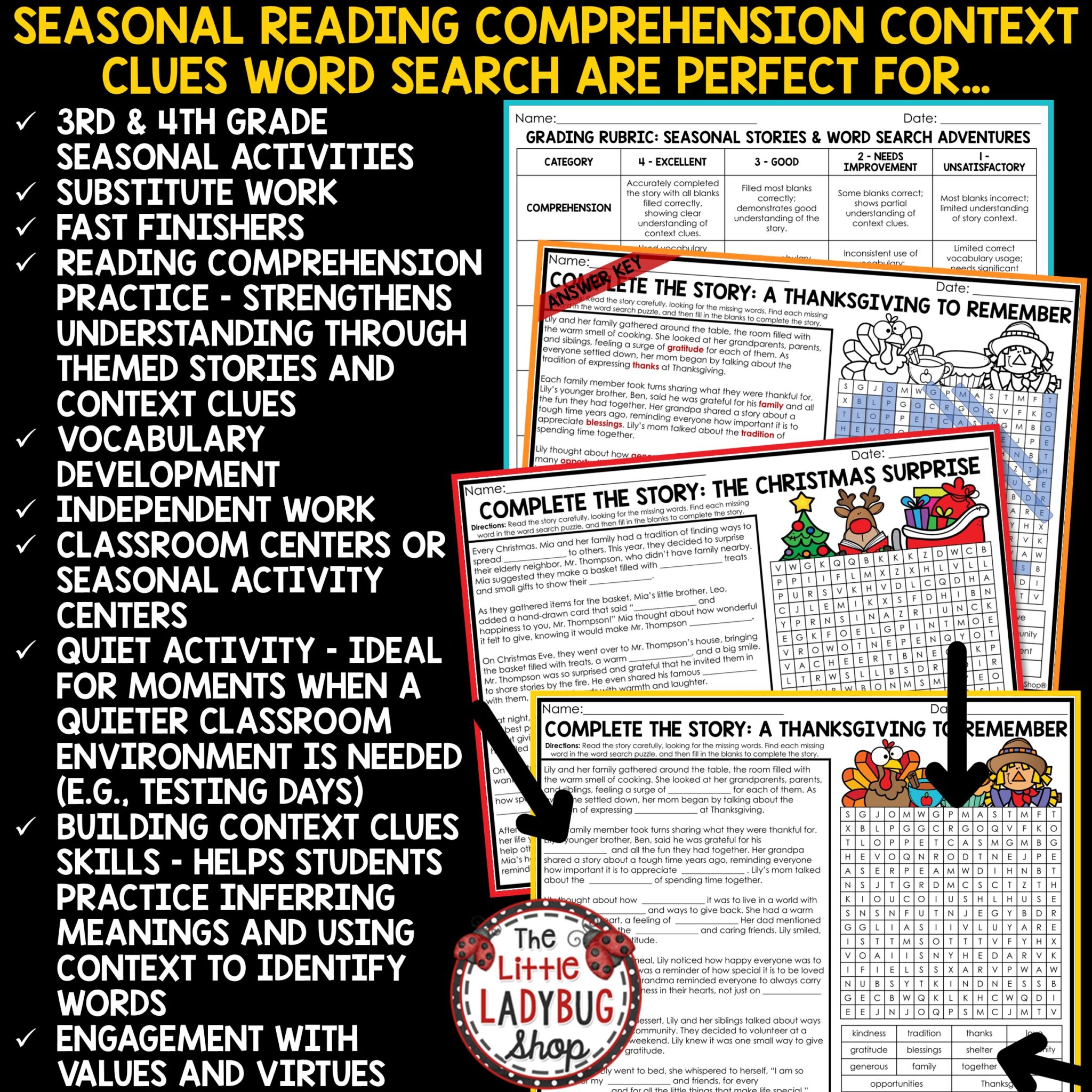 Context Clues Reading Comprehension Passages Word Search - The Little ...